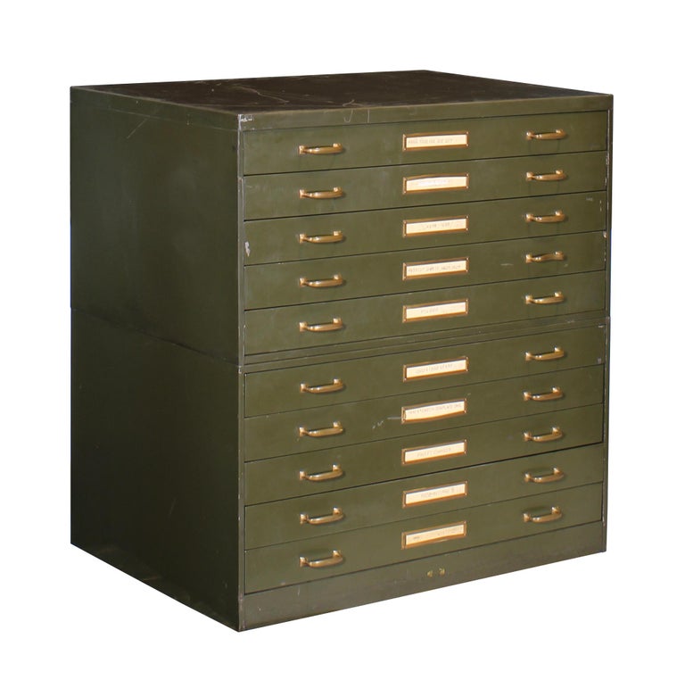 Vintage Army Green Steel Flat File Map and Blueprint Cabinet by Steel ...