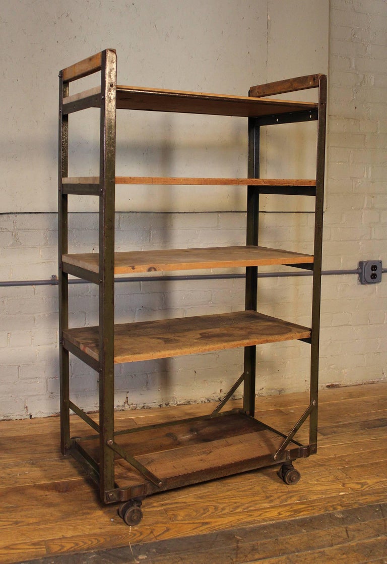 Rolling Shoe Cart, Rustic Wood and Steel Storage Rack at 1stDibs