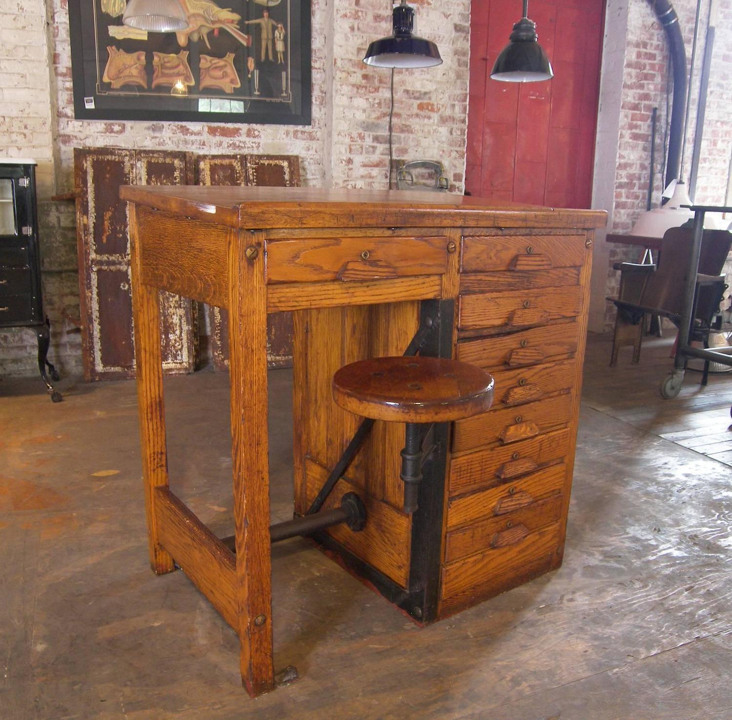 Vintage Drafting / Lab Table or Desk with Swing out Seat For Sale at ...