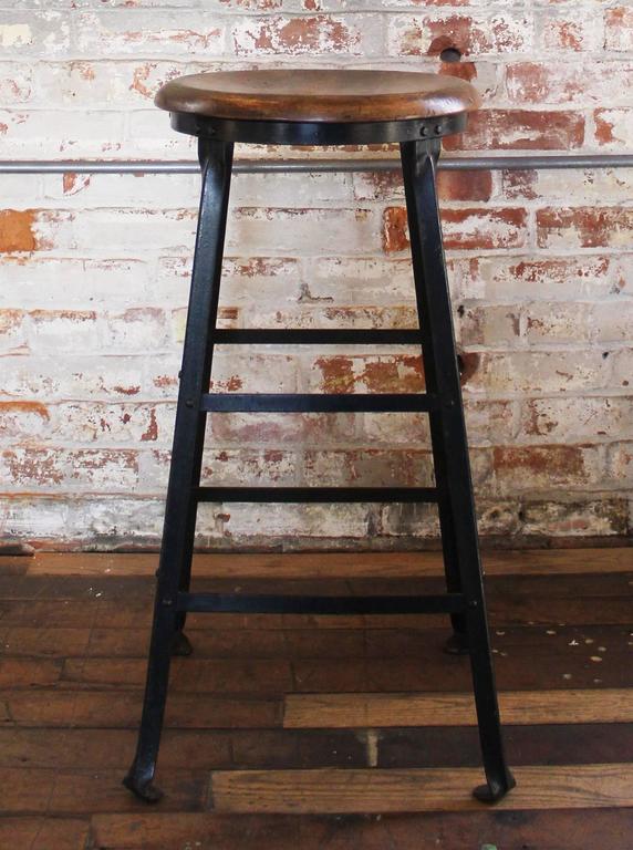 Vintage Industrial Rustic Wood and Metal Machine Shop Factory Bar Stool ...