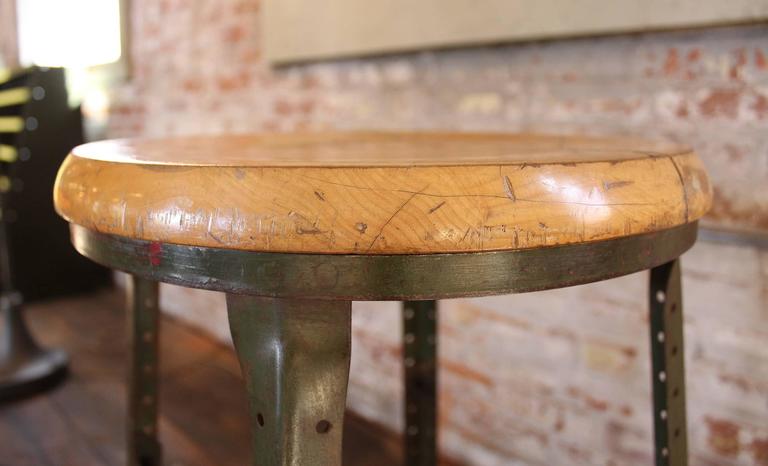 Shop Bar Stool, Vintage Industrial Backless Wood and Metal at 1stDibs