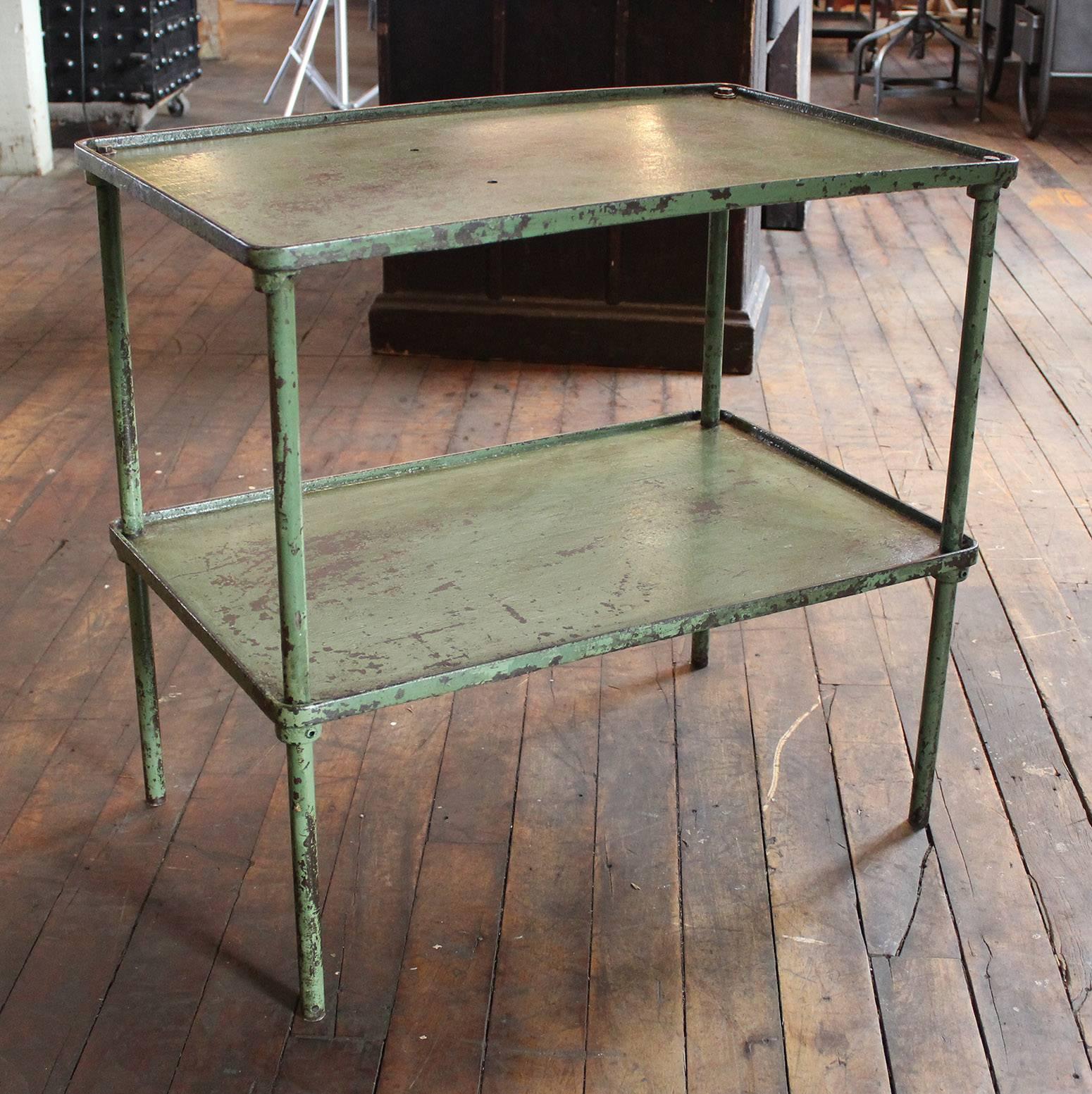 Vintage Industrial Steel Two-Tier Metal Iron Adjustable Table Storage ...
