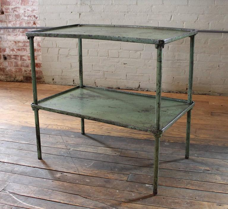 Vintage Industrial Steel Two-Tier Metal Iron Adjustable Table Storage ...