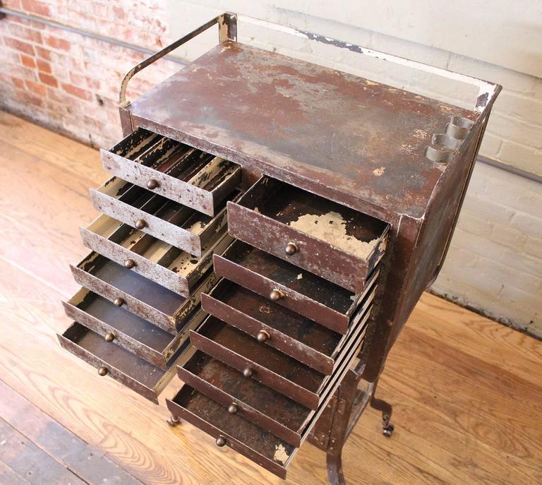 Vintage Industrial Rusted Painted Metal and Glass Medical Cabinet Stand ...