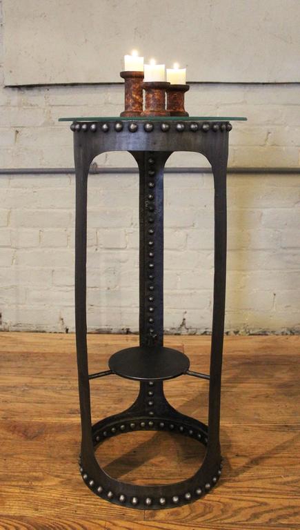 Side End Table, Vintage Industrial Brutalist Riveted Steel, Metal and ...