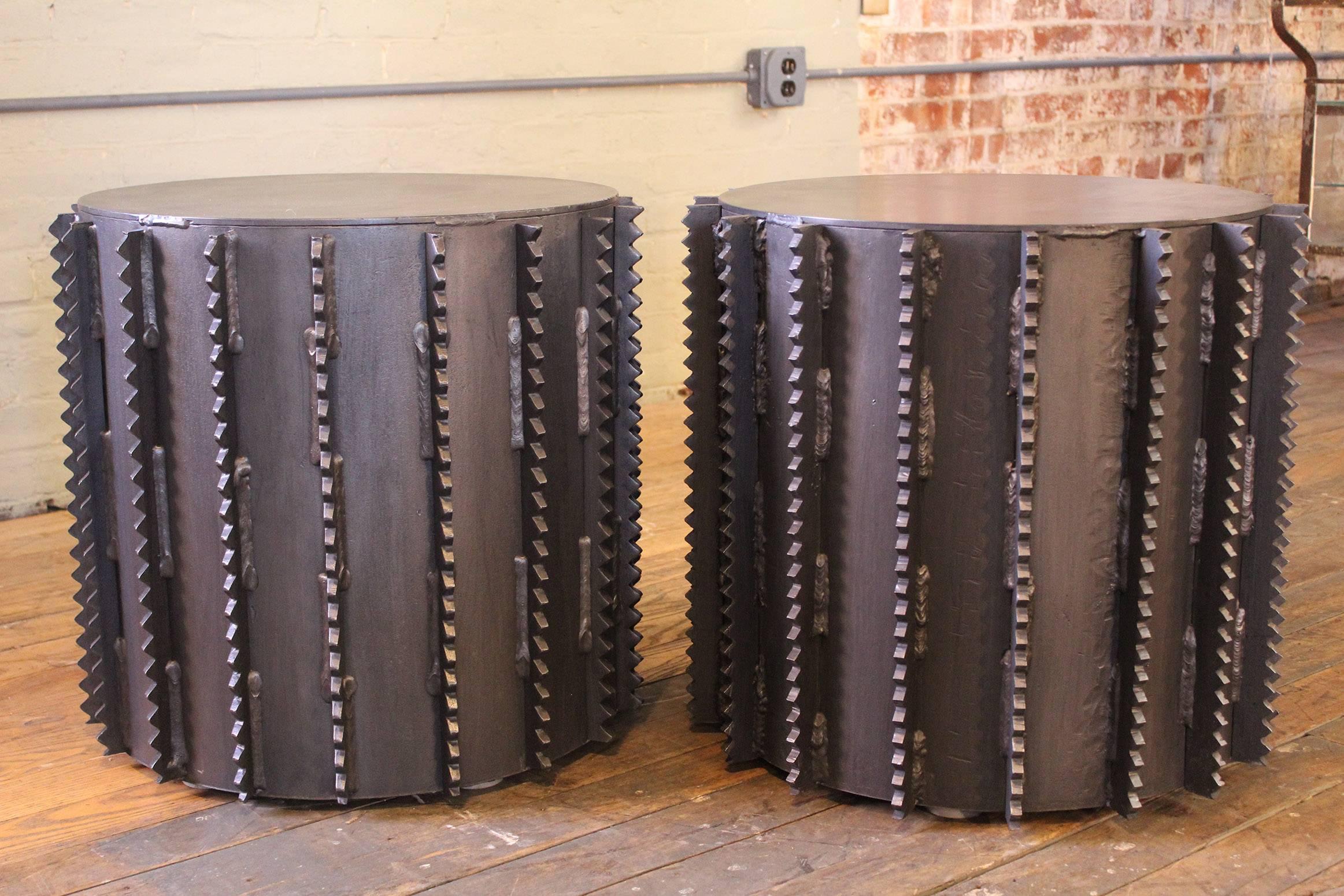 Pair of Steel Side Tables Industrial Brutalist Style For Sale at 1stDibs