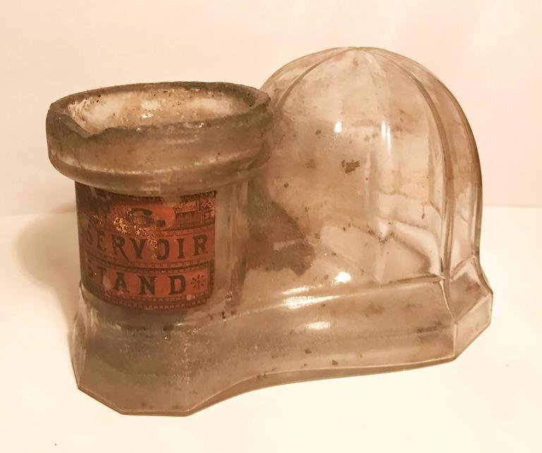 Antique Clear Dome Top Glass Inkwell Bottle Reservoir Stand Morgan's ...