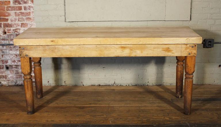 Vintage Wooden Turned Leg Large Butcher Block Tall Table at 1stDibs ...