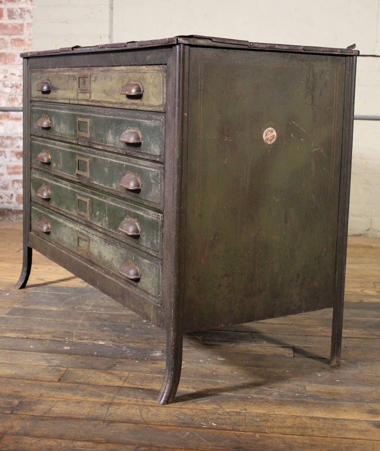 Metal Lateral File Storage Cabinet Vintage Industrial Table Worn ...