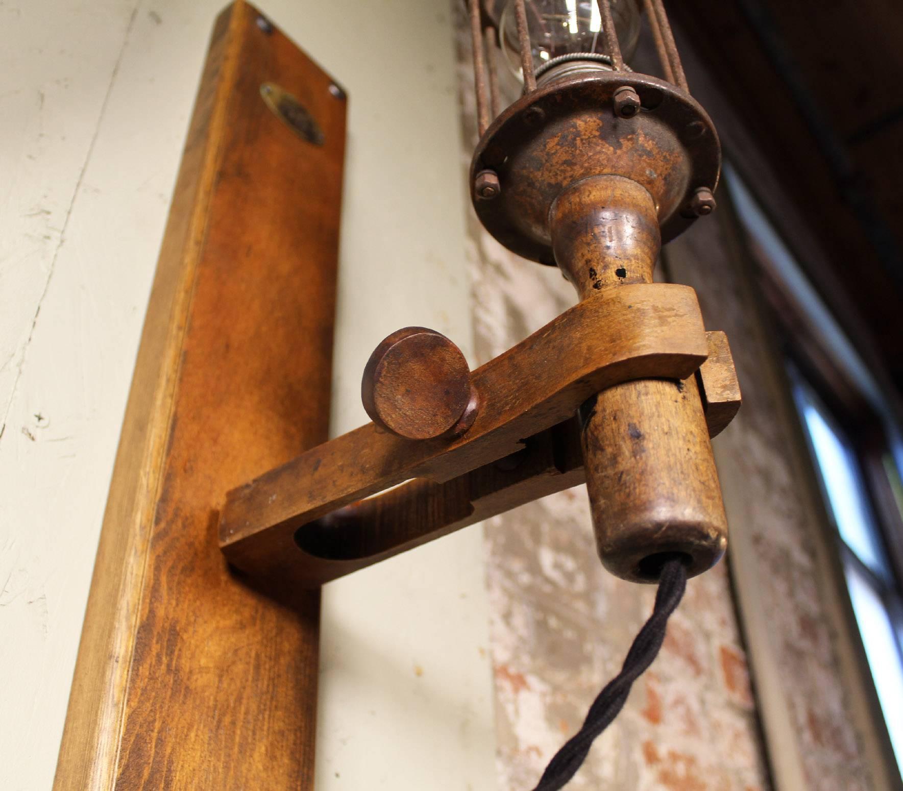 Antique Drop-Light Sconces with Oak Plaque Arrow Porcelain Rotary ...