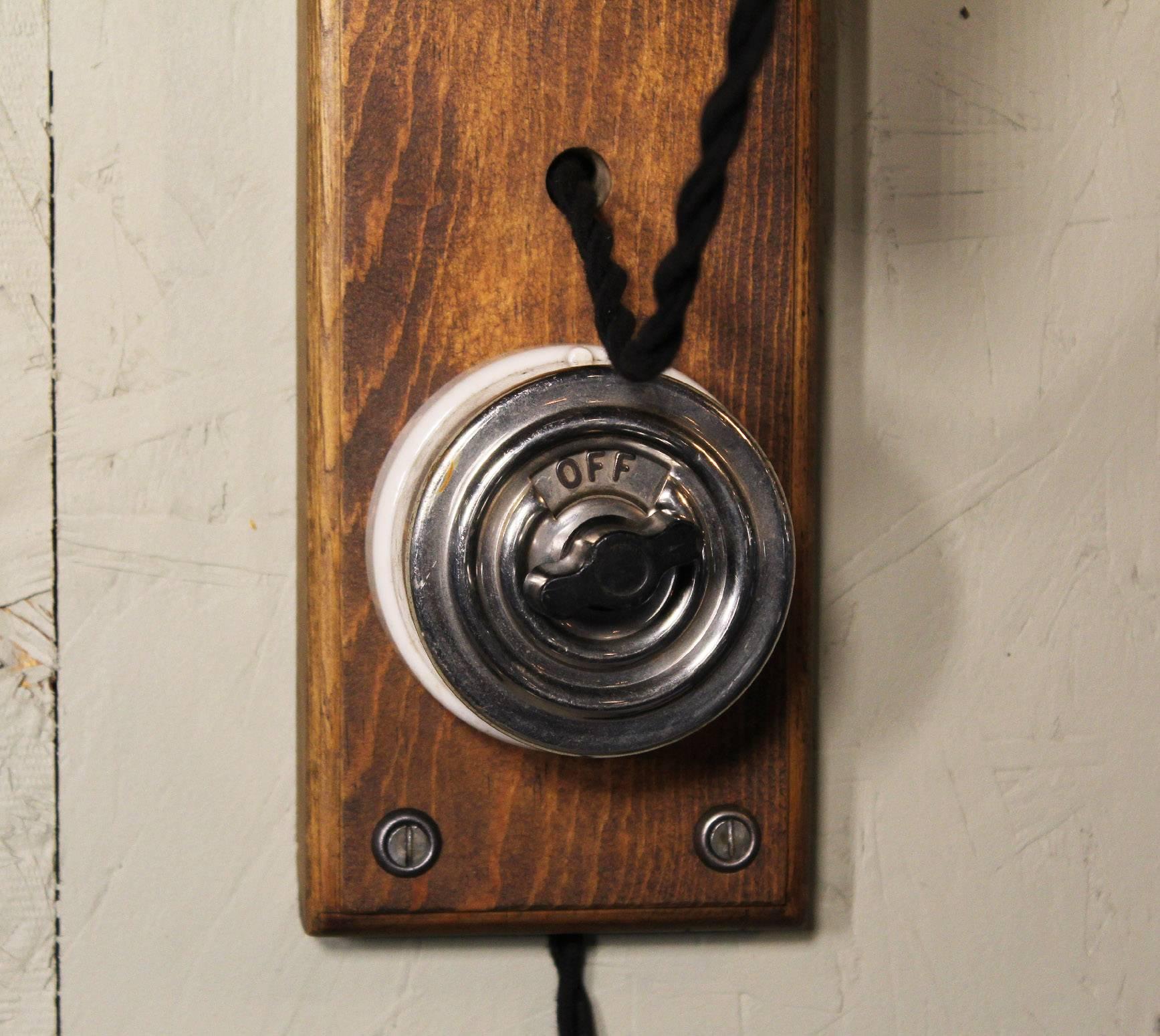 Antique Drop-Light Sconces with Oak Plaque Arrow Porcelain Rotary ...