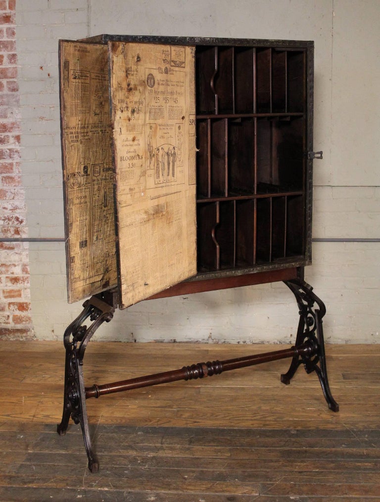 Secretary Cabinet Gothic Cast Iron and Wood Paper Storage Cubby Vintage ...