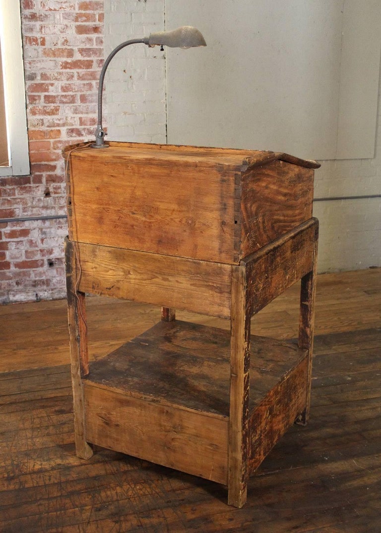 Vintage Host Station with Goose-Neck Lamp at 1stDibs | wood hostess stand