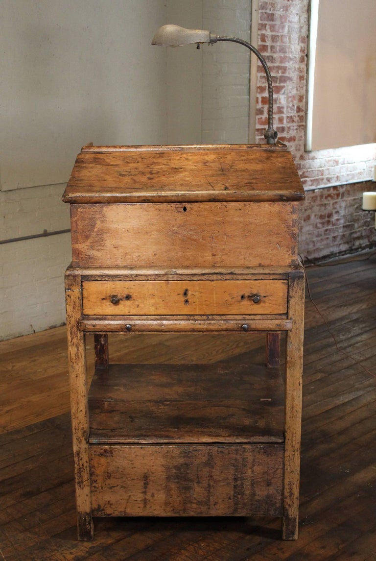 Vintage Host Station with Goose-Neck Lamp at 1stDibs | wood hostess stand