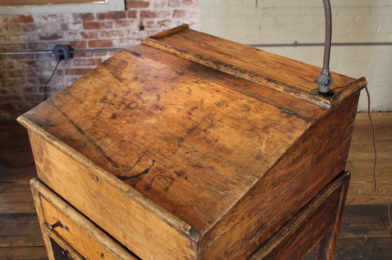 Vintage Host Station with Goose-Neck Lamp at 1stDibs | wood hostess stand