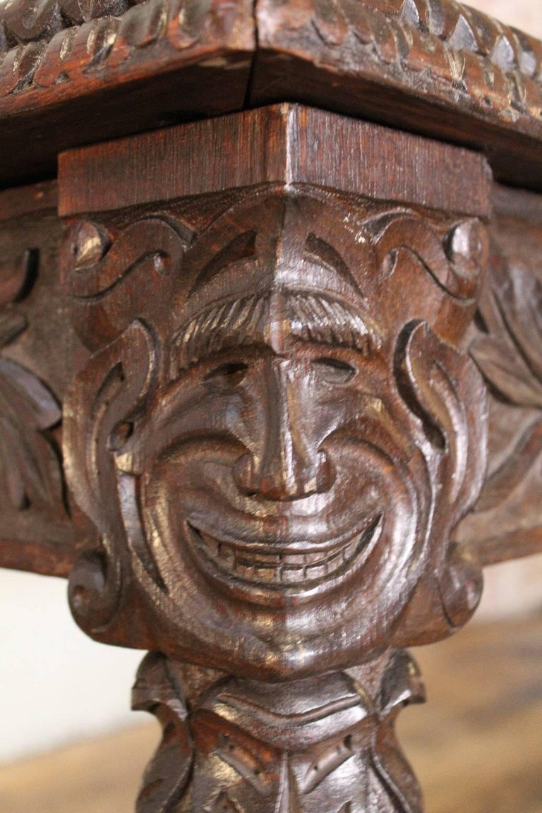 Antique English Hand-Carved with Faces Library Oak Table at 1stDibs ...