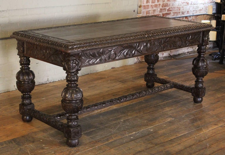 Antique English Hand-Carved with Faces Library Oak Table at 1stDibs ...