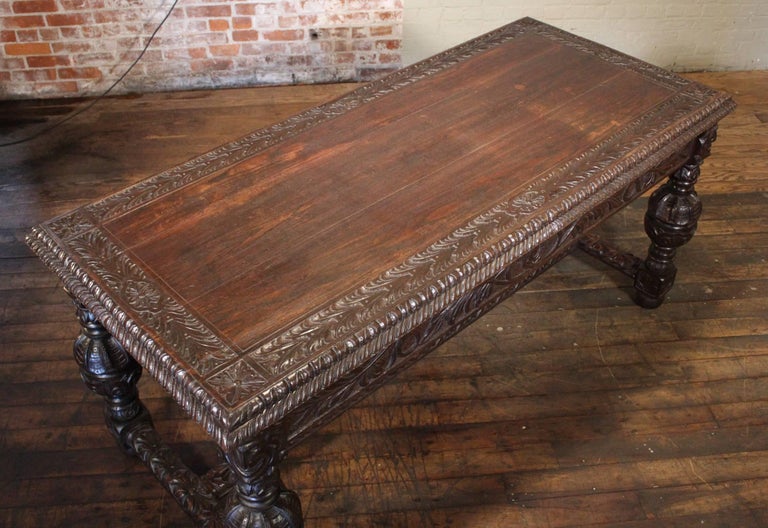 Antique English Hand-Carved with Faces Library Oak Table at 1stDibs ...