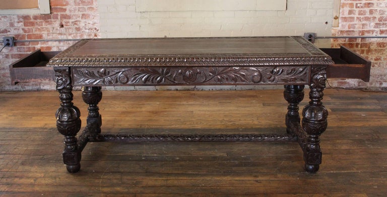 Antique English Hand-Carved with Faces Library Oak Table at 1stDibs ...
