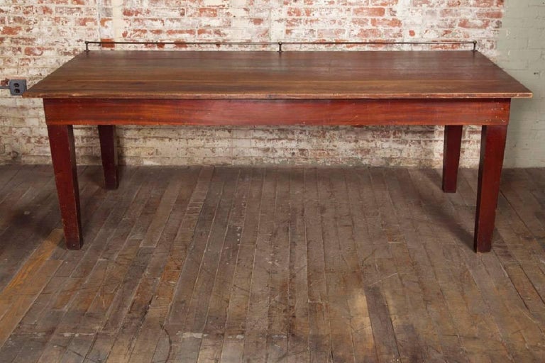 Vintage Wooden Store Display Table with Brass Rail at 1stDibs