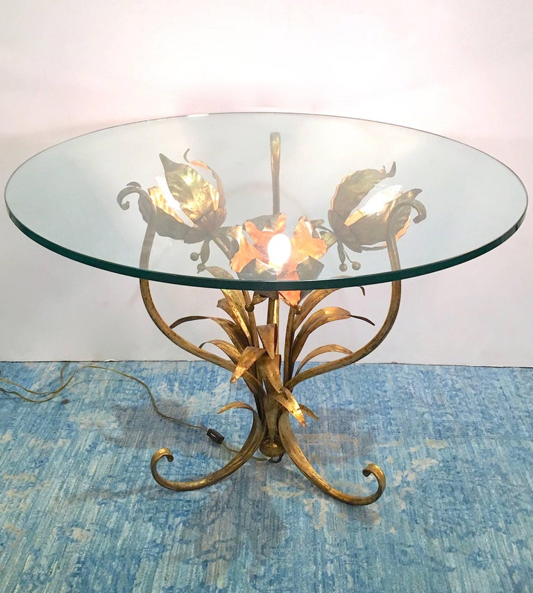 Italian Illuminated Gilt Tole Side Table at 1stDibs