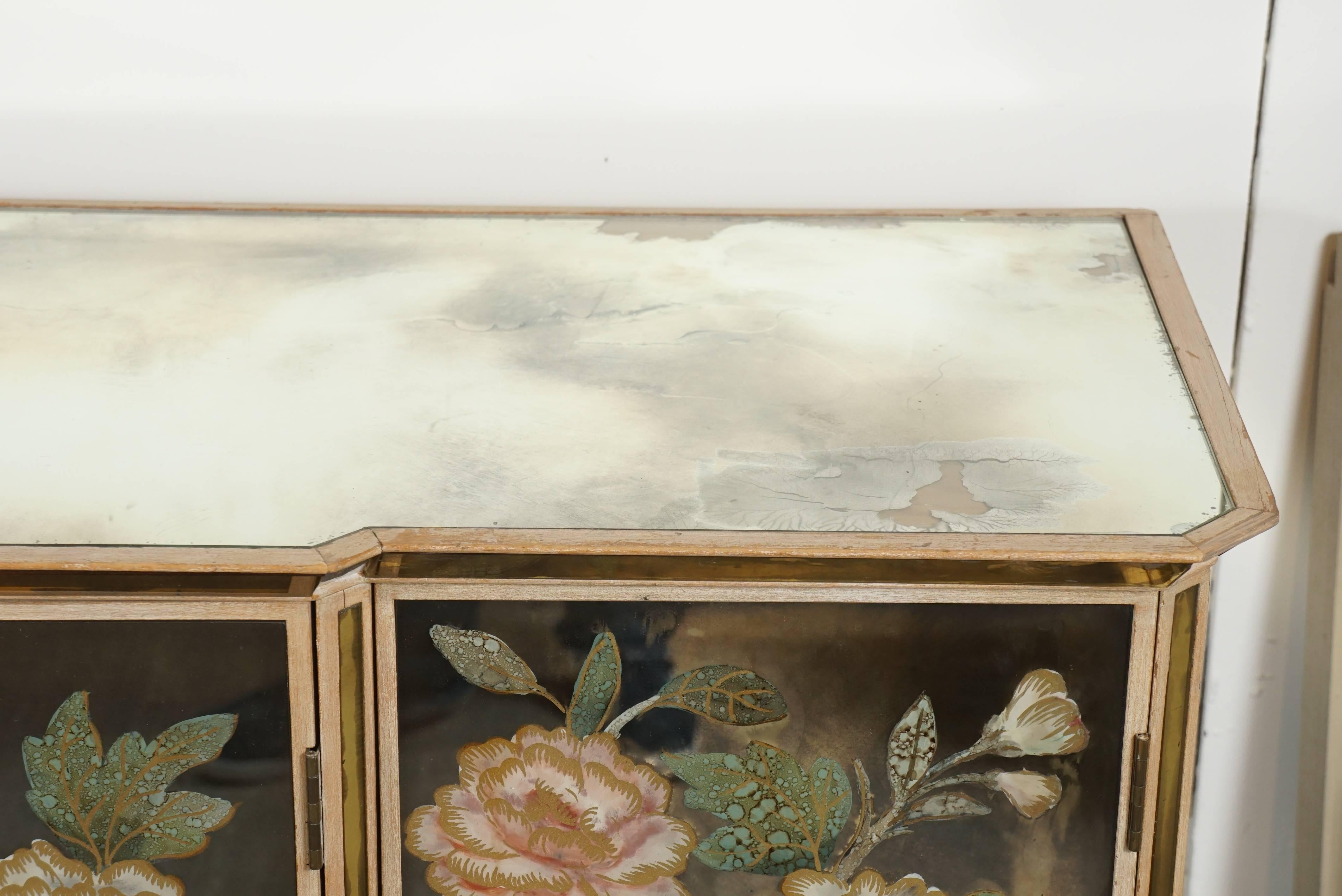 Eglomise Console Cabinet with Doors at 1stDibs