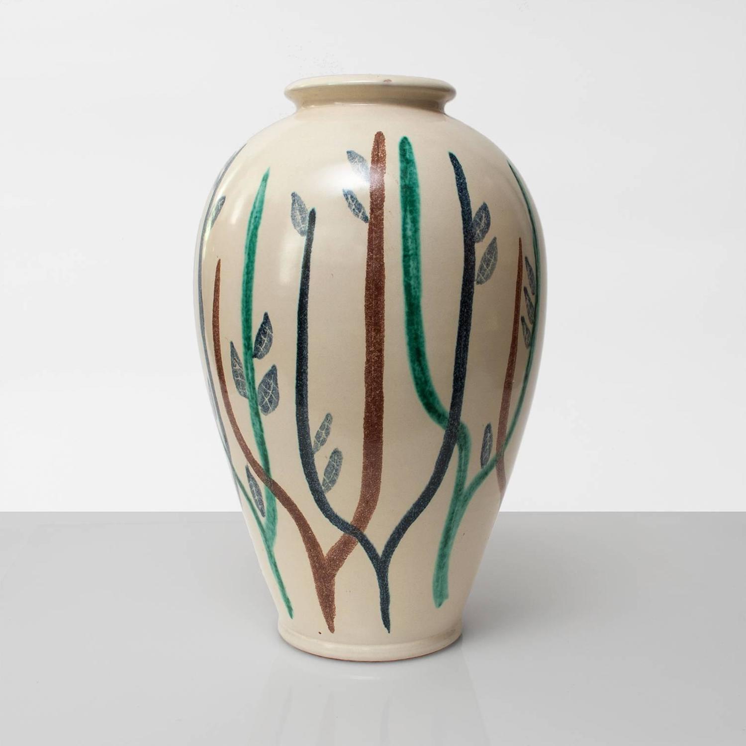 Large Scandinavian Modern Studio Vase with Hand-Painted Design by Mette ...