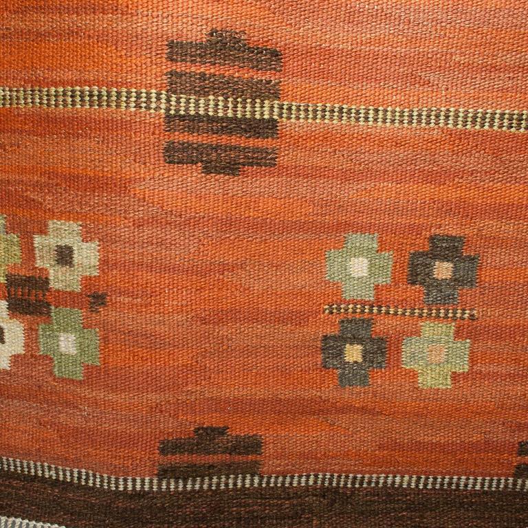 Scandinavian Modern Wool Flat-Weave Rug with Pattern on a Terra Cotta ...