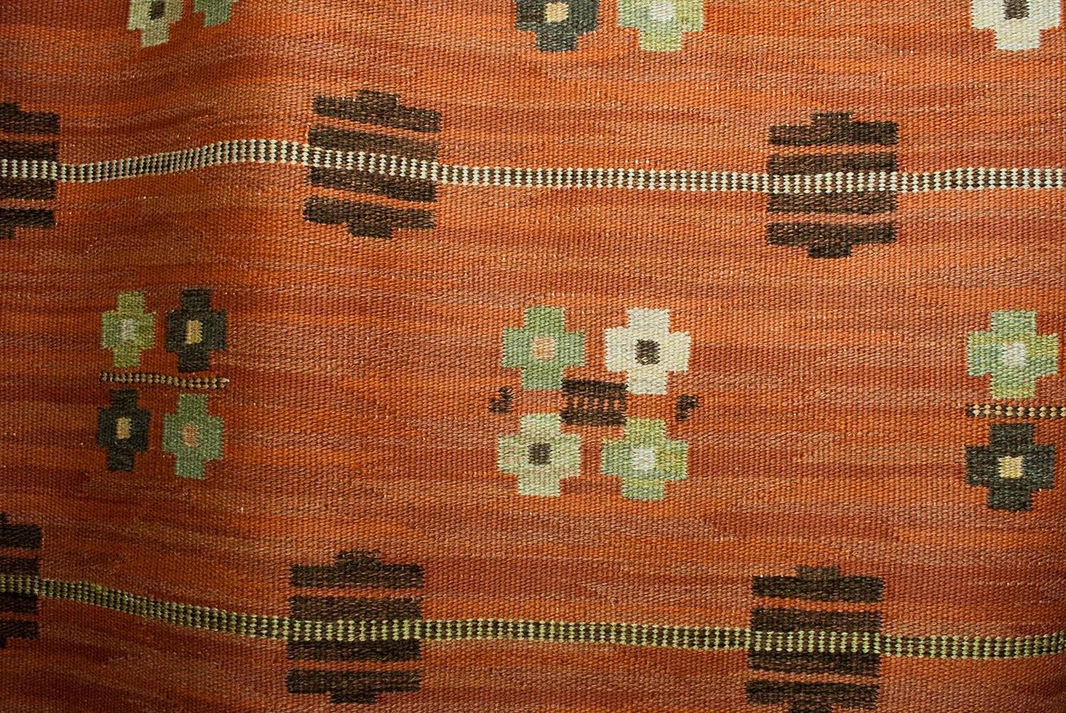 Scandinavian Modern Wool Flat-Weave Rug with Pattern on a Terra Cotta ...