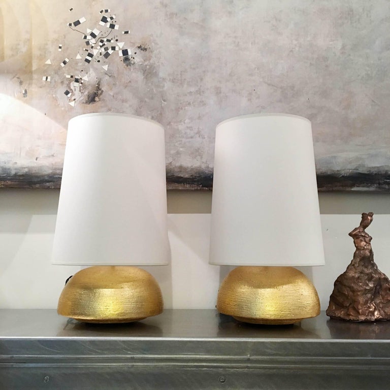 Pair of Gilded Ceramic Gumdrop Lamps by Andrea Koeppel For Sale at 1stDibs