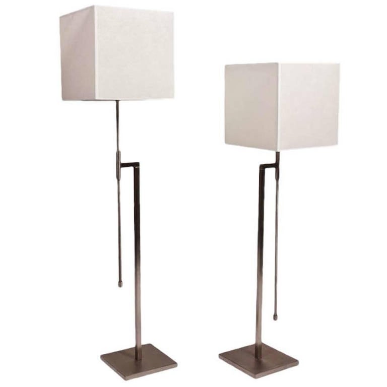 Pair of Brushed Nickel Floor Lamps by Laurel For Sale at 1stDibs