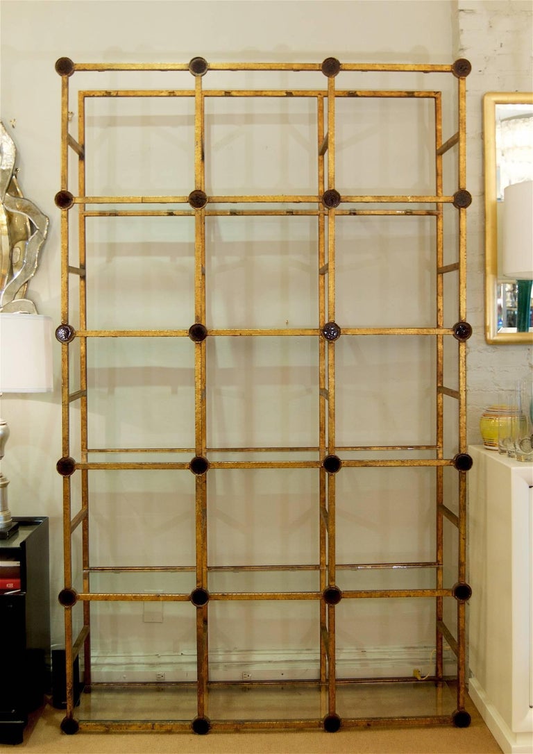 Massive Gilt Metal Étagère with Garnet Tone Glass Medallions For Sale ...