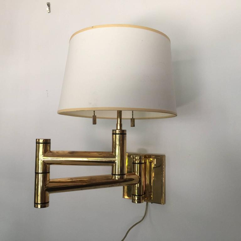 Pair of Karl Springer Swing Arm Wall Lamps in Heavy Brass at 1stDibs