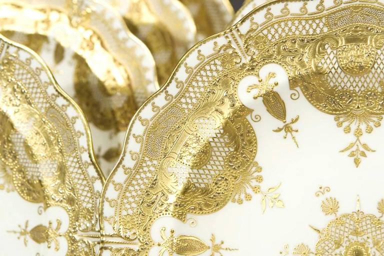 12 Royal Crown Derby Service Plates with Two-Color Raised Paste Gold ...