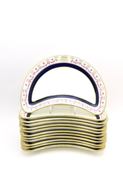 Set of 12 Cauldon Porcelain Crescent Plates with Polychrome Enamel ...