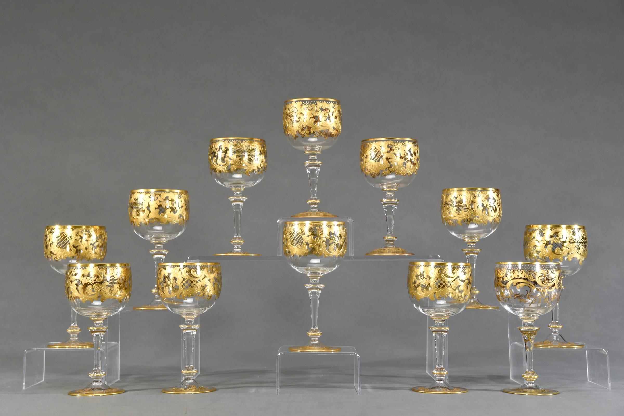 12 Moser Handblown Crystal Wine or Water Goblets with Profuse Raised ...