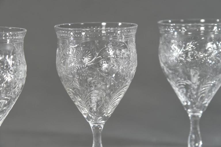 12 Webb Hand Blown Large Crystal Goblets w/ Flared Rim Engraved Prunus ...