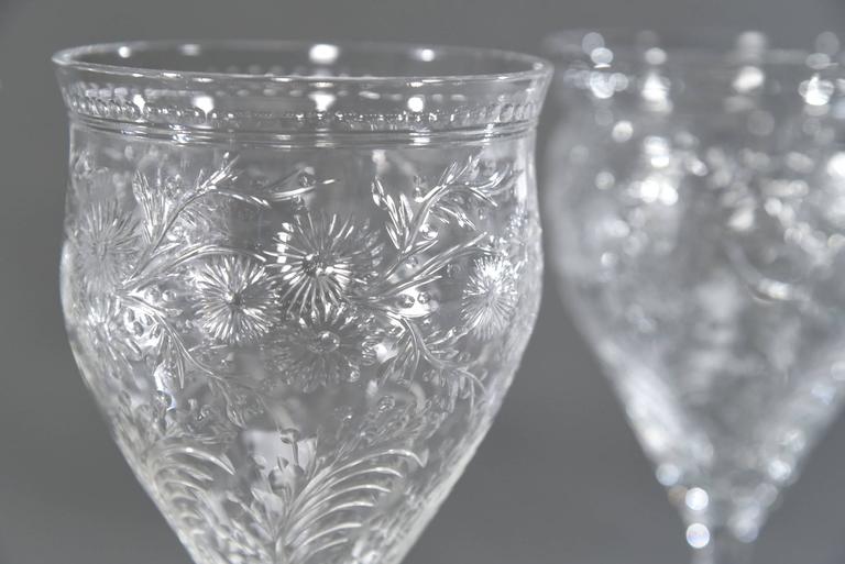 12 Webb Hand Blown Large Crystal Goblets w/ Flared Rim Engraved Prunus ...