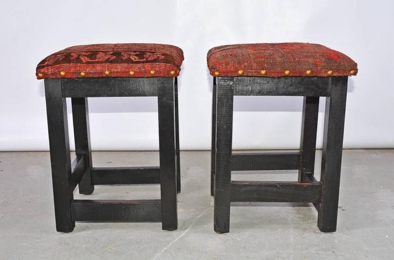 Pair of Contemporary Kilim Covered Stools For Sale at 1stDibs