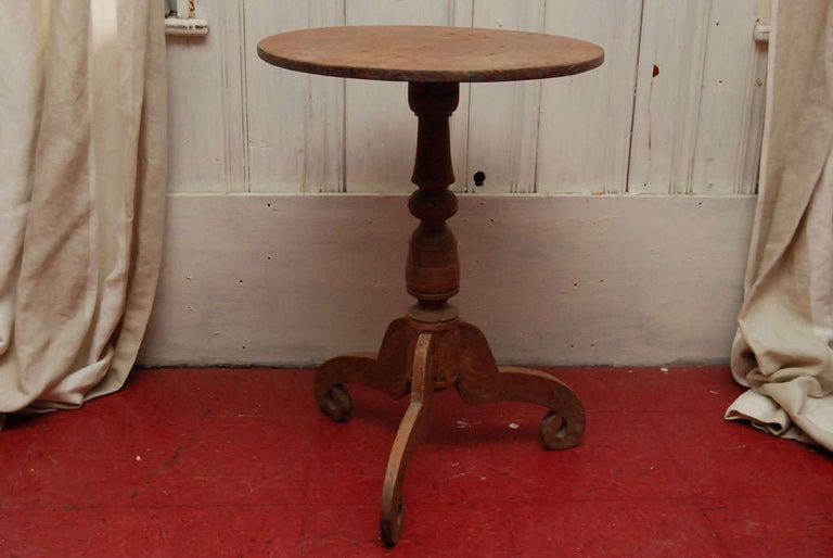 Petite Round Teak Pedestal Wine Table at 1stDibs