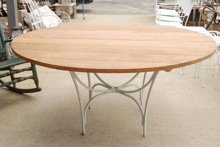 Indoor or Outdoor Round Teak and Metal Base Garden Dining Table at 1stDibs