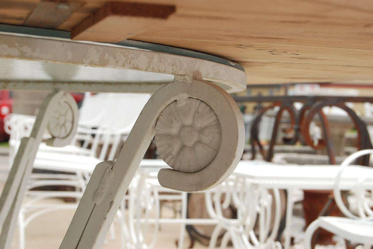 Indoor or Outdoor Round Teak and Metal Base Garden Dining Table at 1stDibs