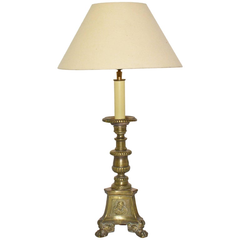 Antique Bronze Altar Candlestick Lamp For Sale at 1stDibs