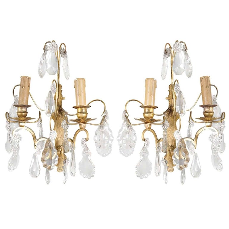 Classic French Crystal Sconces, Pair at 1stDibs