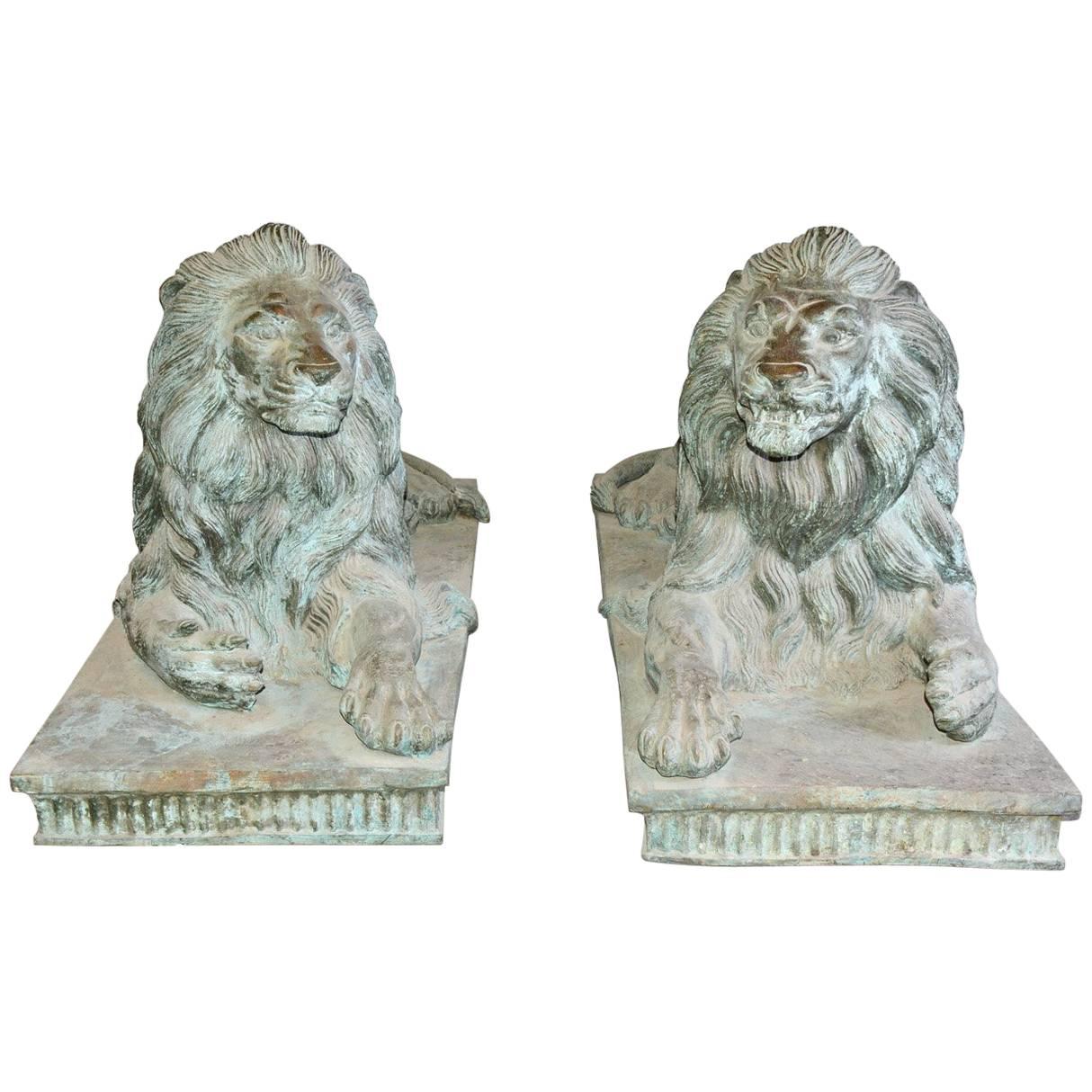 Vintage Cast Bronze Sculpture of a Reclining Lion with Verde Patina For ...