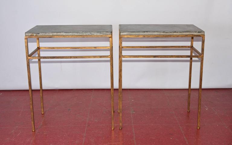 Indoor or Outdoor Gilt Metal and Stone Side Tables For Sale at 1stDibs