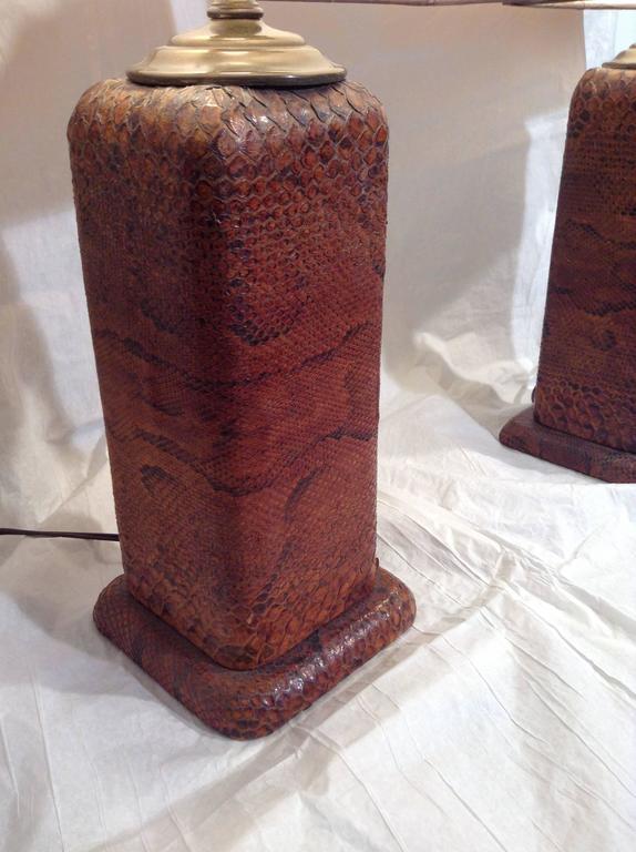 Pair of Python Skin Lamps For Sale at 1stdibs