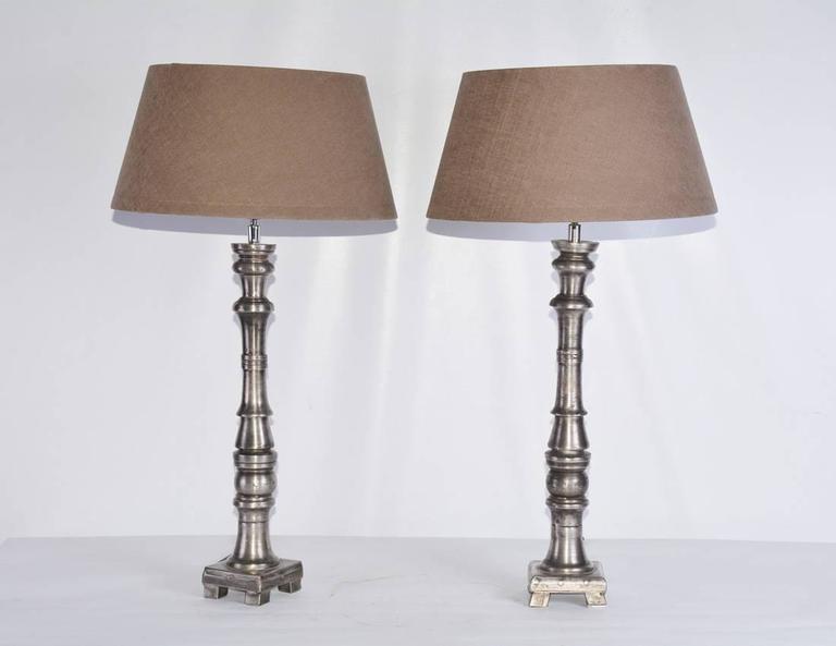 Pair of Slender Contemporary Metal Base Lamps For Sale at 1stDibs