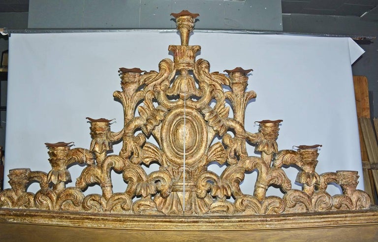 Antique Venetian Hand-Carved Giltwood Pediment or King-Size Headboard ...