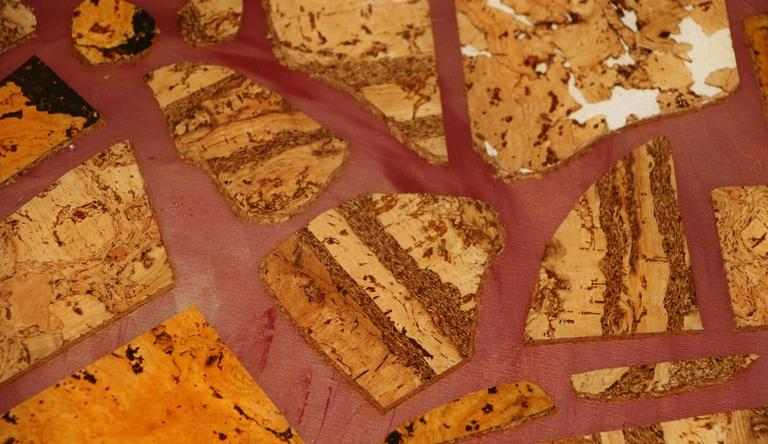 Resin Epoxy Table with Pretty Cork Pieces on Hairpin Legs at 1stDibs